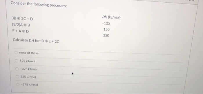 Solved Consider the following processes: DH (kJ/mol) 3B 2CD | Chegg.com