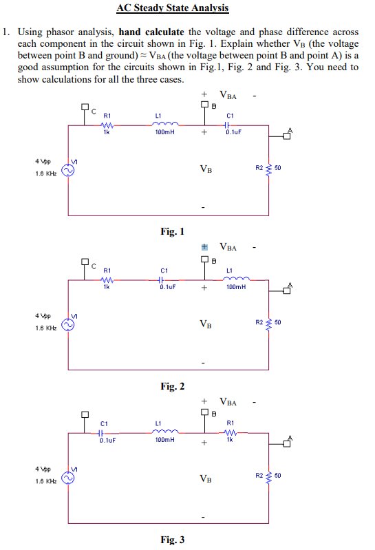 Solved AC Steady State Analvsis 1. Using phasor analysis, | Chegg.com