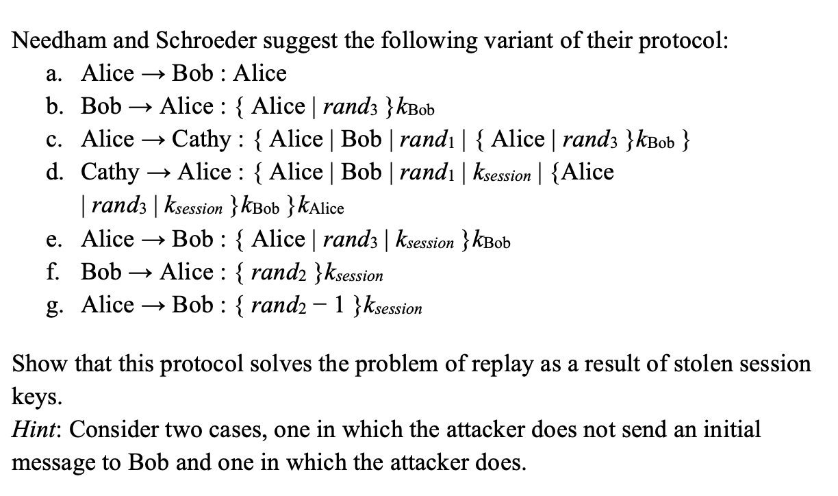 Solved Needham and Schroeder suggest the following variant | Chegg.com