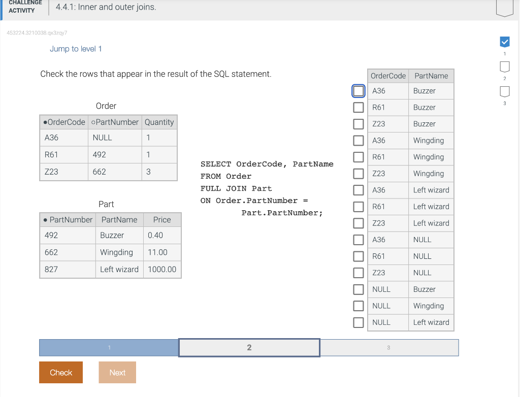 Solved Check the rows that appear in the result of the SQL | Chegg.com