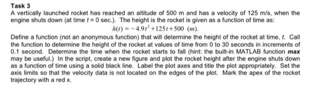 Solved Task 3A vertically launched rocket has reached an | Chegg.com