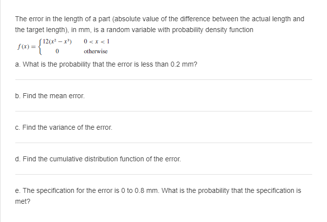 Solved The error in the length of a part (absolute value of | Chegg.com