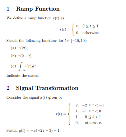 Solved 1 Ramp Function We define a ramp function r(t) as | Chegg.com