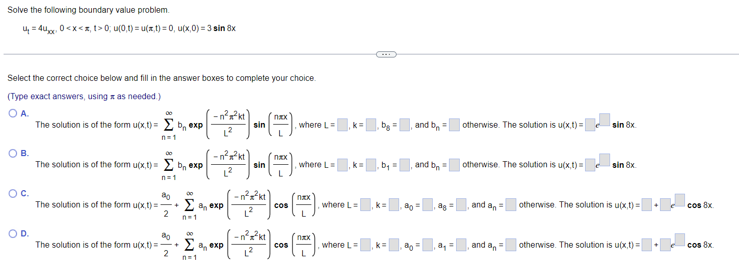 Solved Solve the following boundary value problem. ut=4uxx,0 | Chegg.com