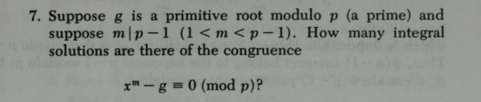 Solved 7. Suppose g is a primitive root modulo p (a prime) | Chegg.com