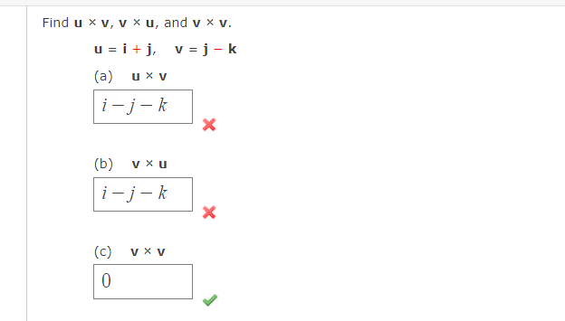 Solved Find u×v,v×u, ﻿and | Chegg.com