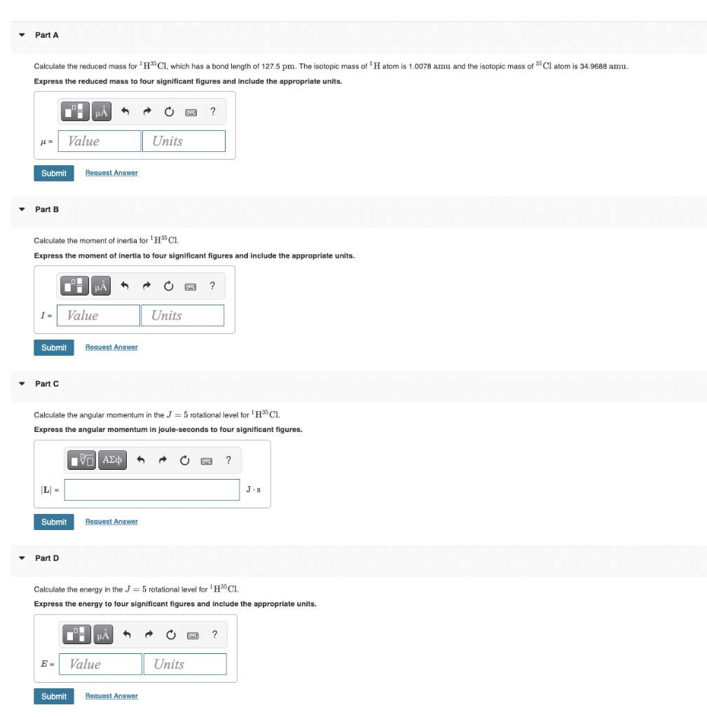 Solved Part A Calculate the reduced mass for 'H* CI, which | Chegg.com