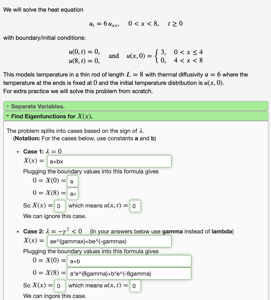 Solved We will solve the heat equation U = 6 uxx, 0