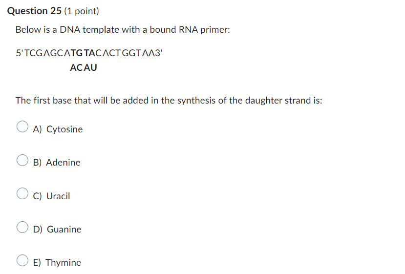 Solved Question 25 (1 ﻿point)Below is a DNA template with a | Chegg.com