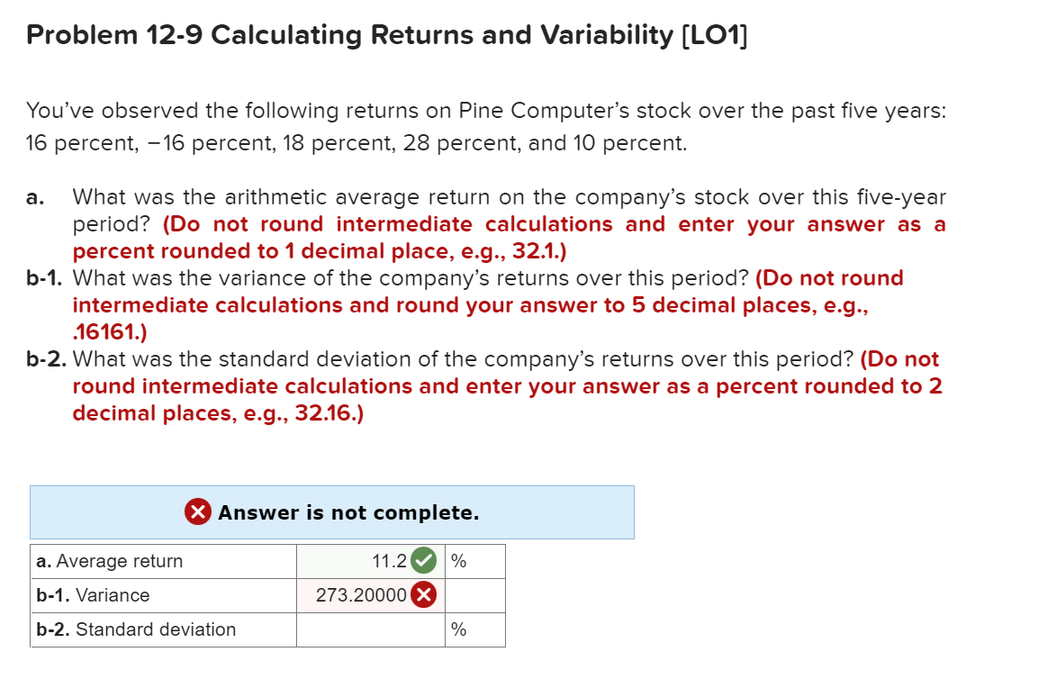 Solved Problem 12-9 Calculating Returns and Variability | Chegg.com
