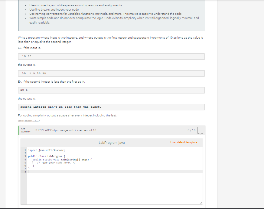 Solved 3 7 Lab Output Range With Increment Of 10 Instructor