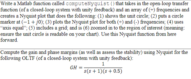Solved Write a Matlab function called computeNyquist()that | Chegg.com