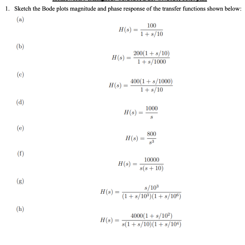 Solved 1. Sketch the Bode plots magnitude and phase response | Chegg.com