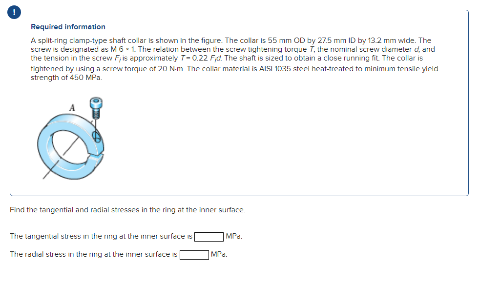 Solved Required information A split-ring clamp-type shaft | Chegg.com