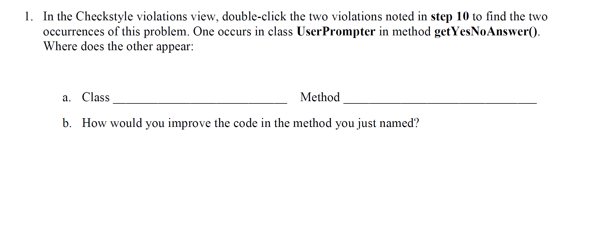 Solved 1. In the Checkstyle violations view, double-click | Chegg.com