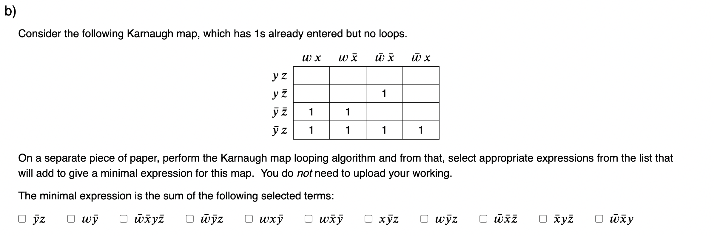Solved Consider the following Karnaugh map, which has 1s | Chegg.com