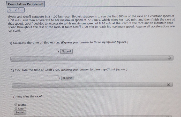 Solved Blythe and Geoff compete in a 1.00-km race. Blythe's | Chegg.com