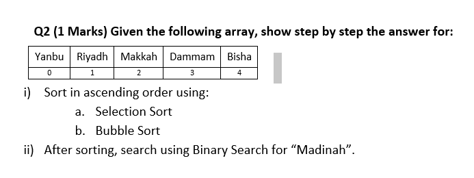 Solved Q2 (1 ﻿Marks) ﻿Given the following array, show step | Chegg.com