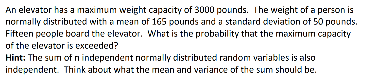 Solved An elevator has a maximum weight capacity of 3000 | Chegg.com