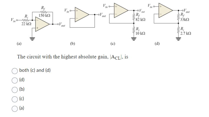 Solved The circuit with the highest absolute gain, ∣ACL∣, is | Chegg.com