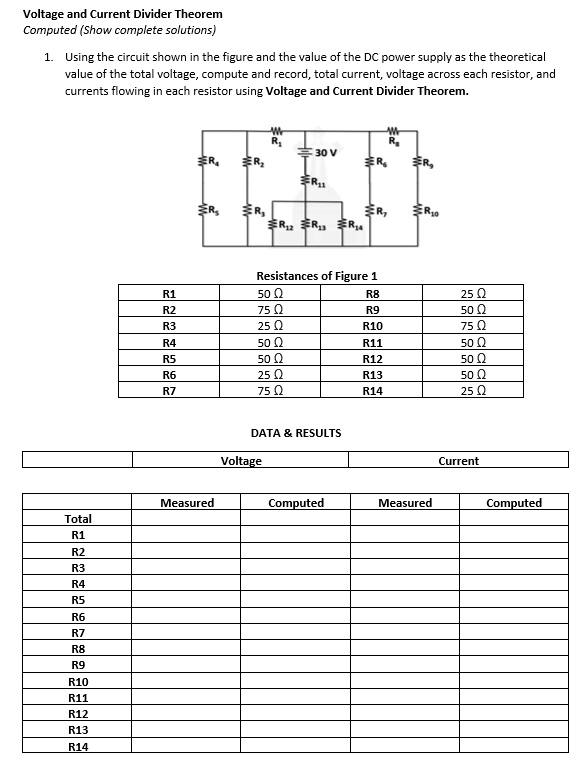Solved Voltage and Current Divider Theorem Computed (Show | Chegg.com