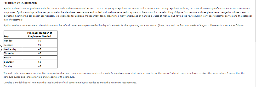 Solved Problem 9-09 (Algorithmic) loss of customers. | Chegg.com