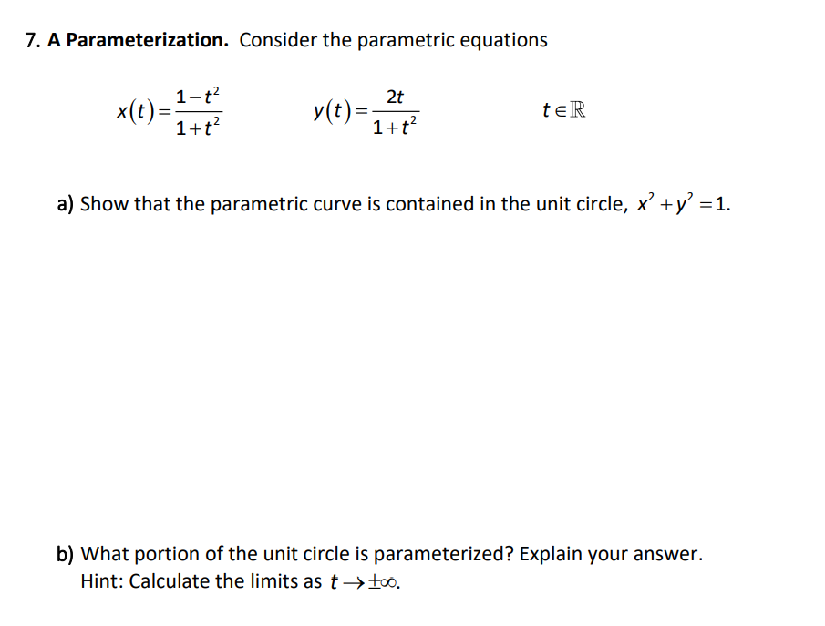 Solved 7. A Parameterization. Consider the parametric | Chegg.com
