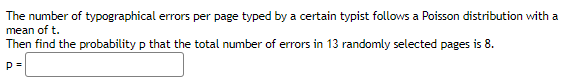 Solved The number of typographical errors per page typed by | Chegg.com