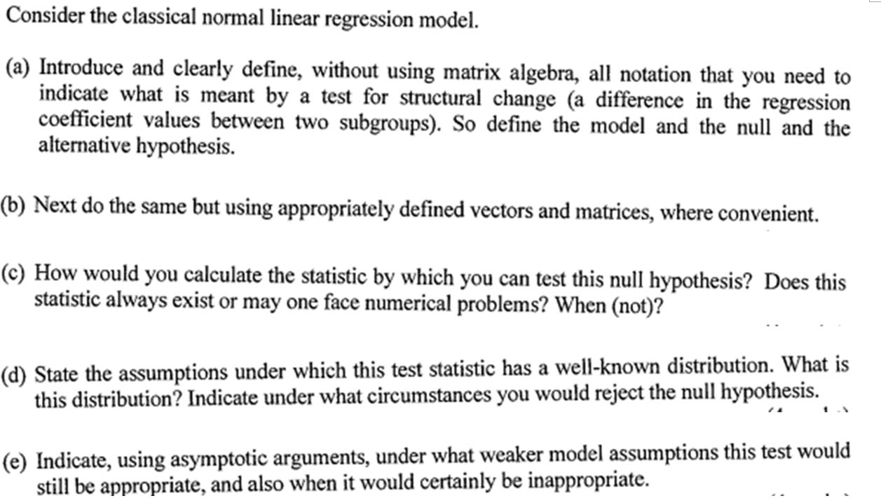 Consider the classical normal linear regression | Chegg.com