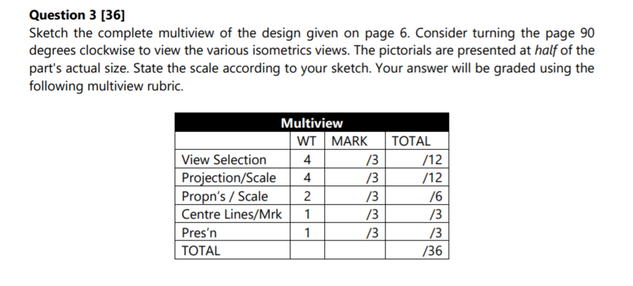 Solved Question 3 [36] Sketch the complete multiview of the | Chegg.com