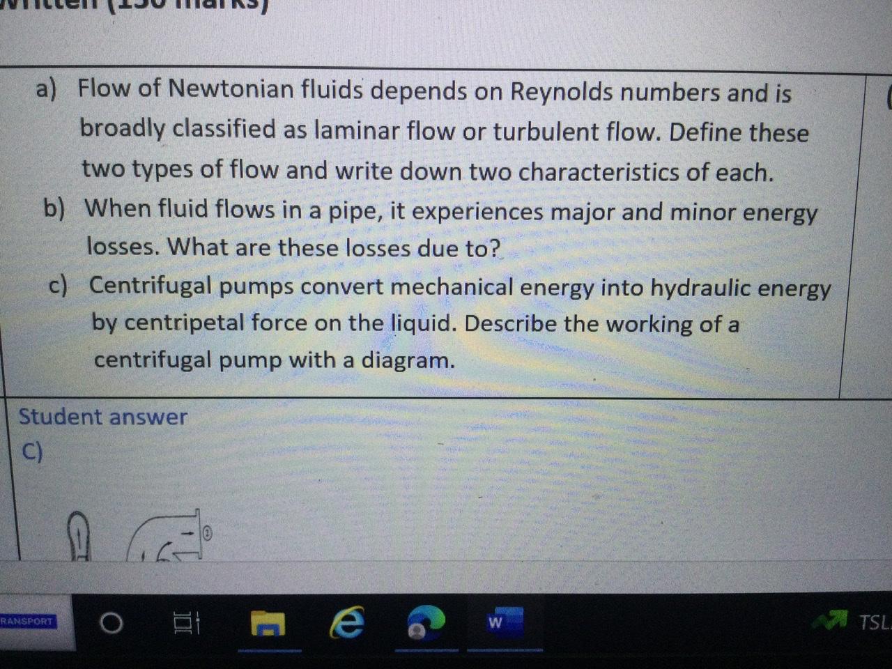 Solved a) Flow of Newtonian fluids depends on Reynolds | Chegg.com