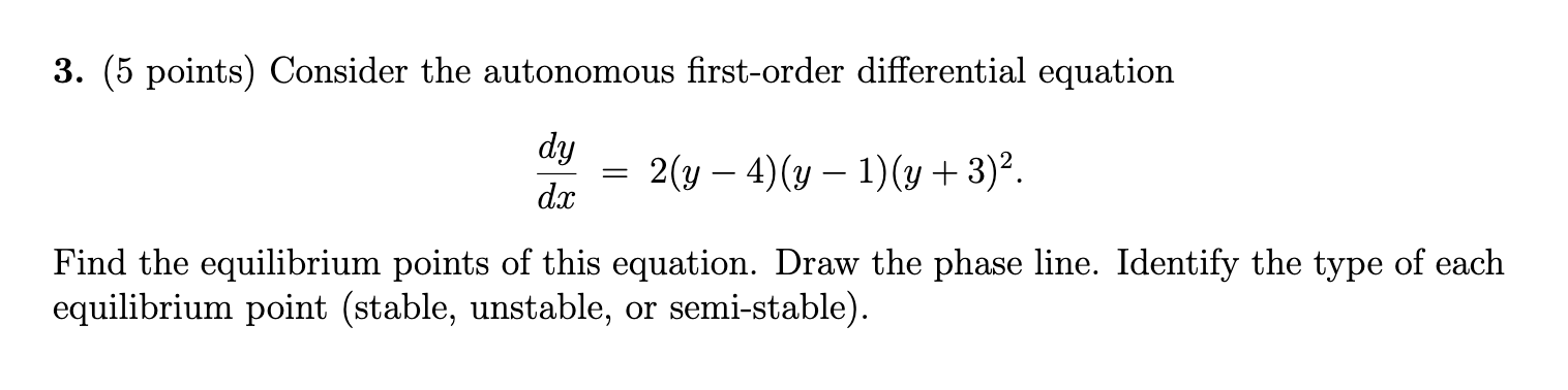Solved (5 ﻿points) ﻿Consider the autonomous first-order | Chegg.com