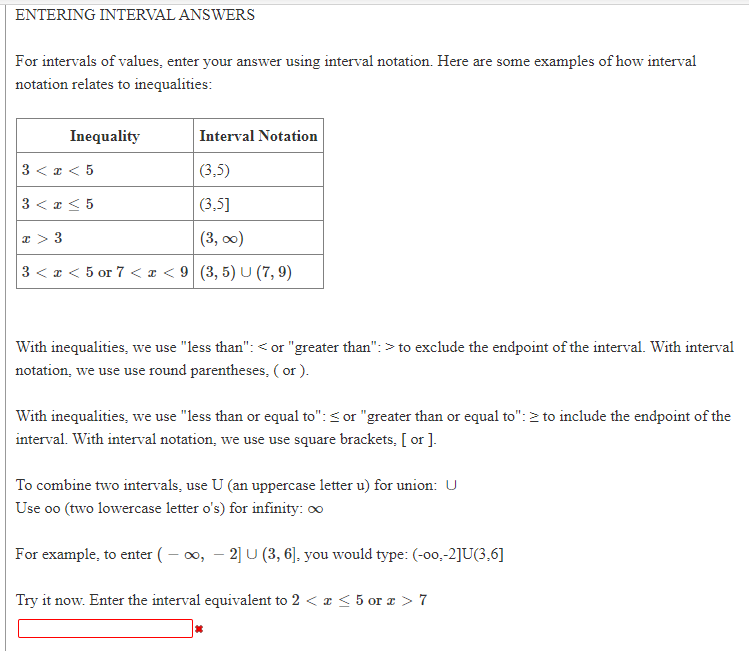 Solved ENTERING INTERVAL ANSWERS For intervals of values, | Chegg.com