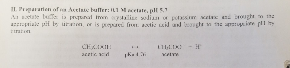 Solved II. Preparation of an Acetate buffer: 0.1 M acetate, | Chegg.com