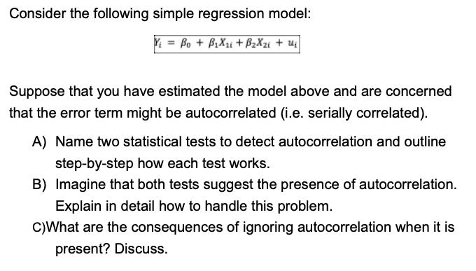 Solved Consider the following simple regression model: | Chegg.com