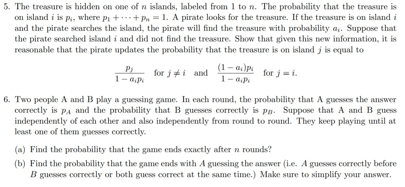 Solved + Pn 5. The treasure is hidden on one of n islands, | Chegg.com