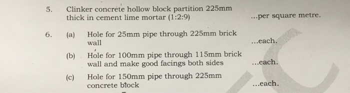 Clinker concrete hollow block partition 225mm thick | Chegg.com