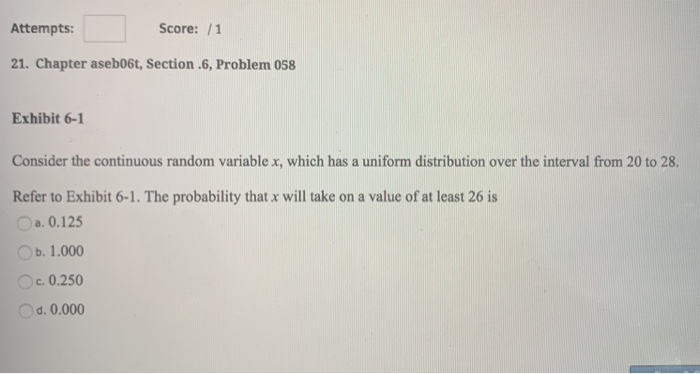 Solved Attempts: Score: /1 21. Chapter aseb06t, Section .6, | Chegg.com Solved Attempts: Score: /1 21. Chapter aseb06t, Section .6, | Chegg.com