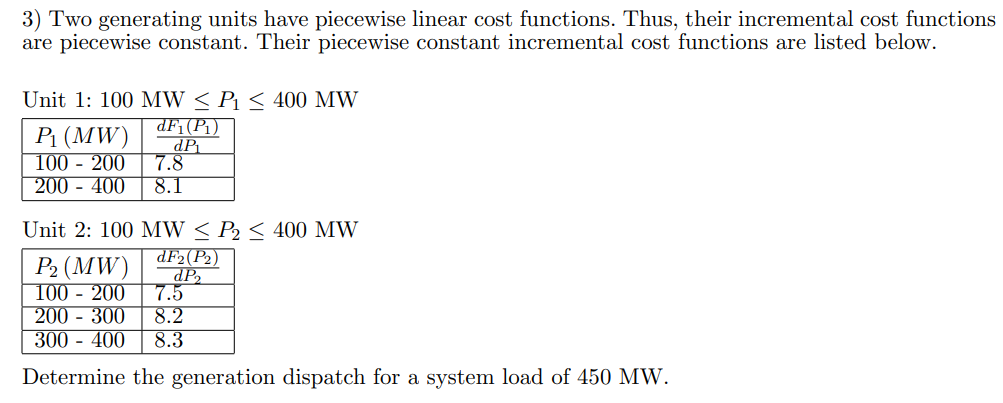 Solved 3 Two Generating Units Have Piecewise Linear Cost 