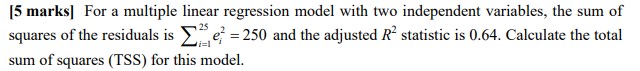 Solved [5 ﻿marks] ﻿For a multiple linear regression model | Chegg.com