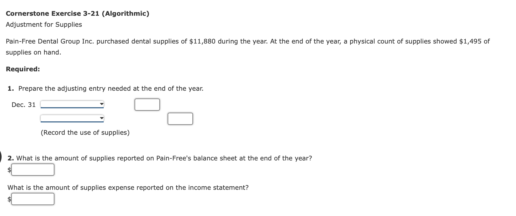 Solved Cornerstone Exercise 3-21 (Algorithmic) Adjustment | Chegg.com