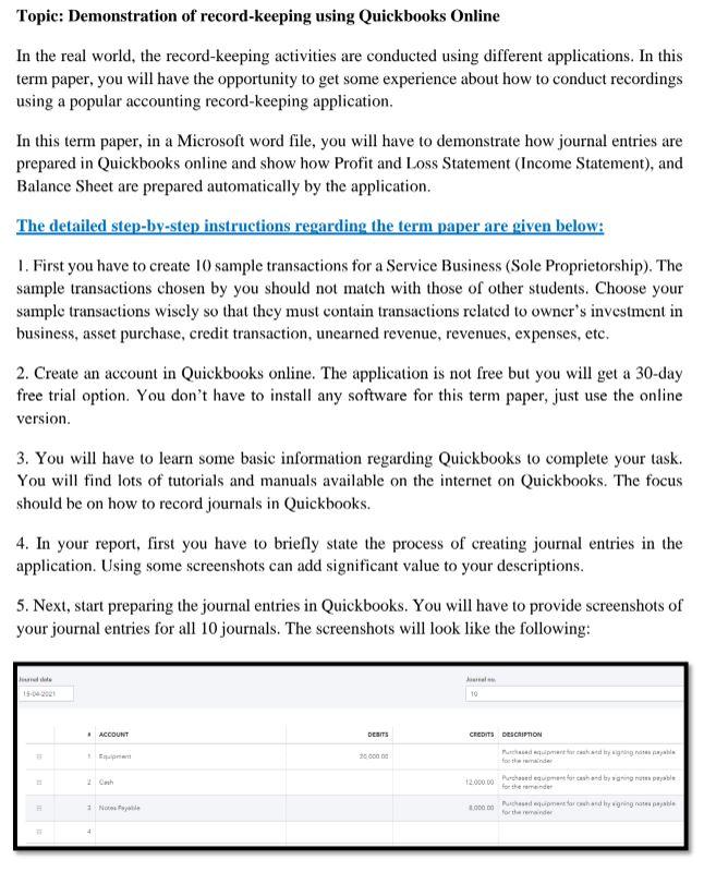 Solved Topic: Demonstration of record-keeping using | Chegg.com