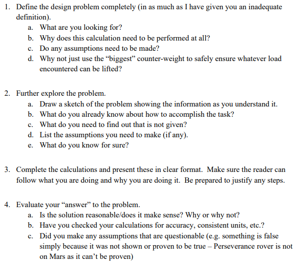 Solved 1. Define the design problem completely (in as much | Chegg.com