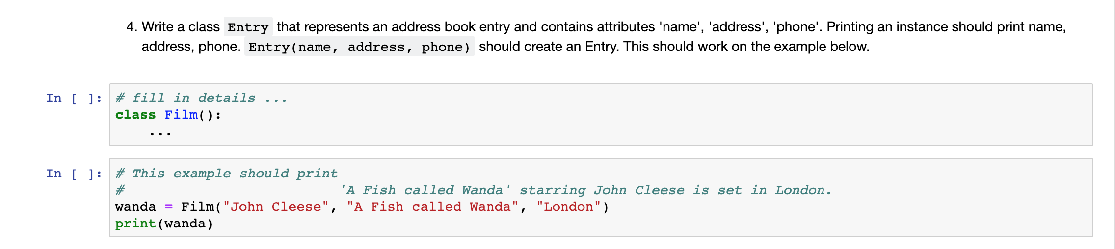 Solved Python 3 # fill in details ... class Film(): | Chegg.com
