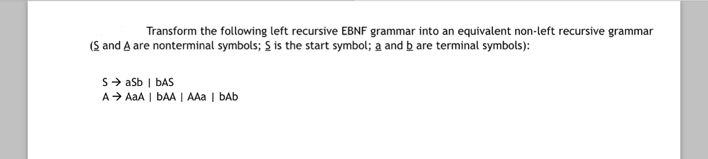 Solved Transform the following left recursive EBNF grammar | Chegg.com