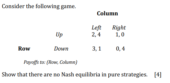 Solved Consider the following game. Column Left 2,4 Right | Chegg.com