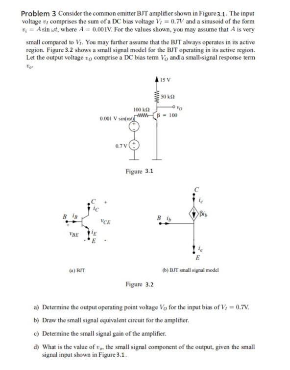 Solved Problem 3 Consider the common emitter BJT amplifier | Chegg.com