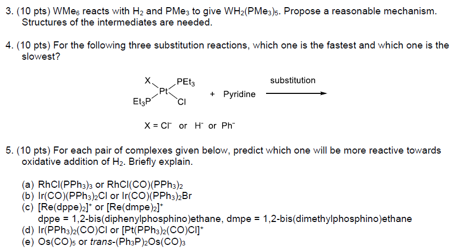 Solved 3. (10 pts) WMe6 reacts with H2 and PMe3 to give | Chegg.com