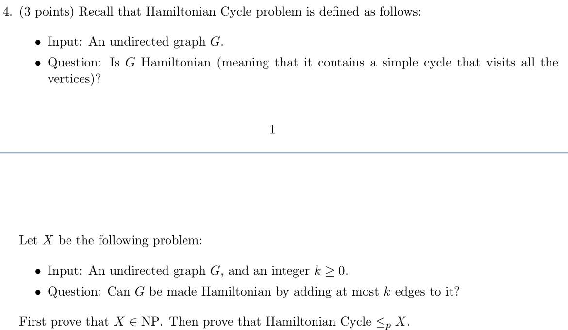 Solved 4. (3 points) Recall that Hamiltonian Cycle problem | Chegg.com
