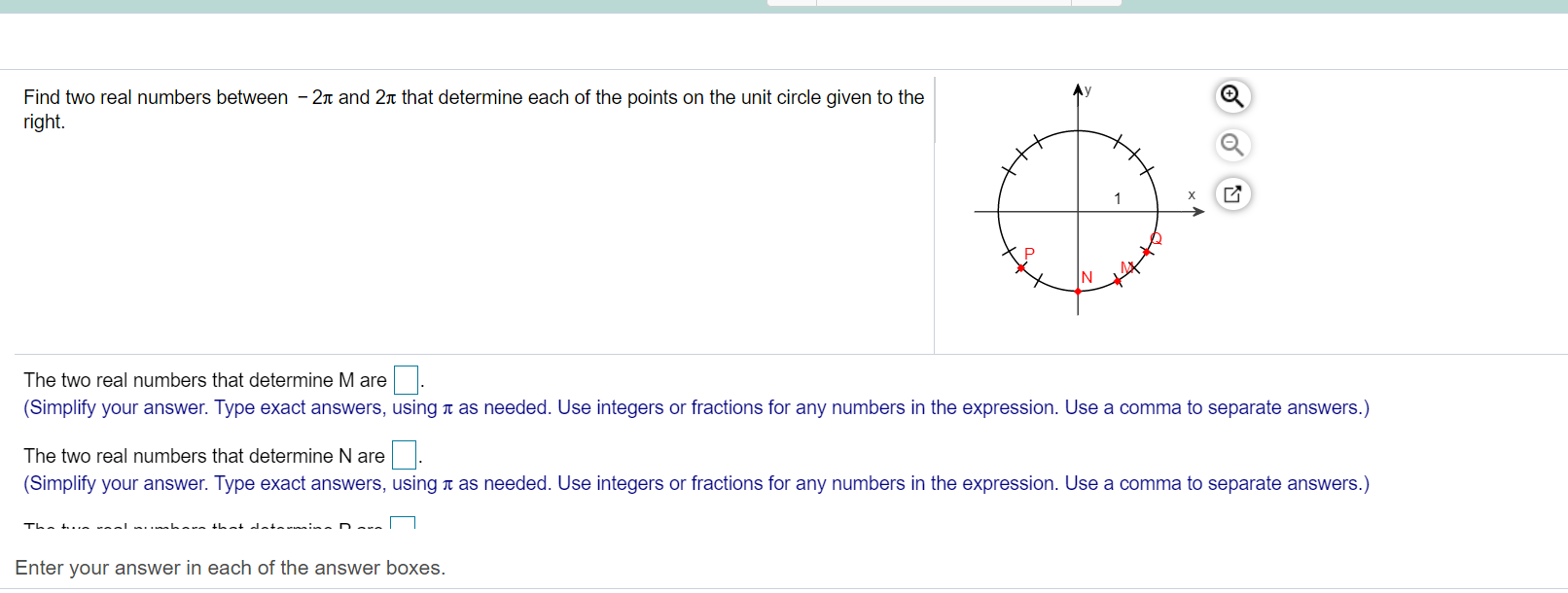 Solved Find two real numbers between – 21 and 2n that | Chegg.com